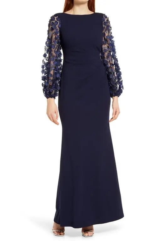 Eliza J Floral Appliqué Trumpet Gown