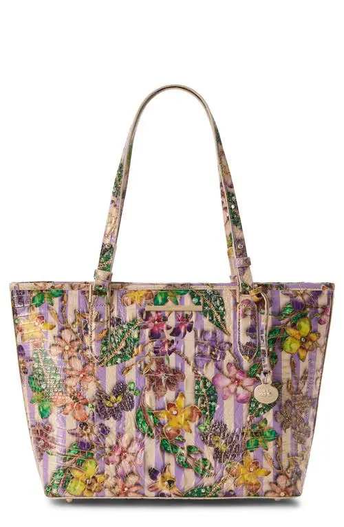 Brahmin Medium Asher Croc Embossed Leather Tote - Pinstripe Petals