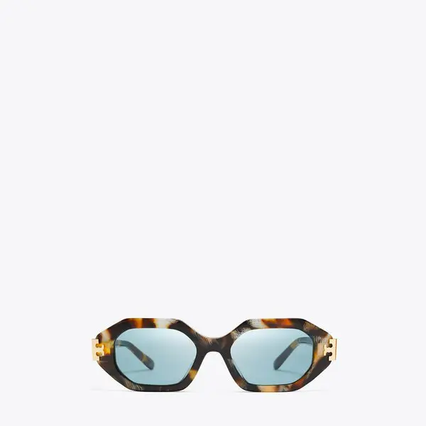 Tory Burch Eleanor Geometric Sunglasses - Dark Wavy Tortoise/petrol Green