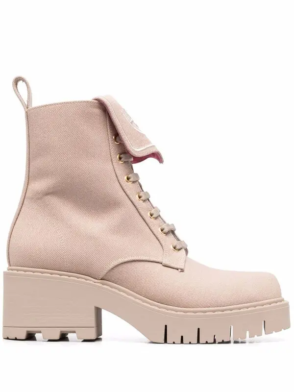 CHIARA FERRAGNI Eyelike-embroidered Denim Boots - Neutrals