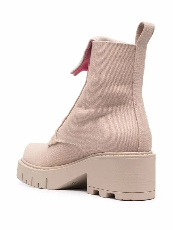 CHIARA FERRAGNI Eyelike-embroidered Denim Boots - Neutrals