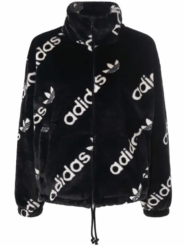 Adidas Logo-print Faux-fur Jacket