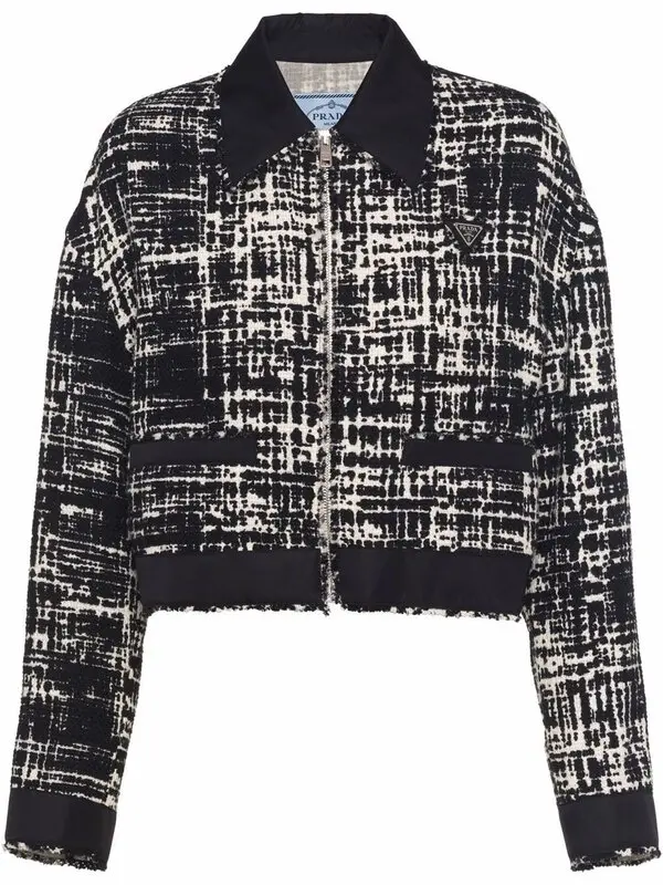 Prada Re-nylon Cropped Tweed Jacket