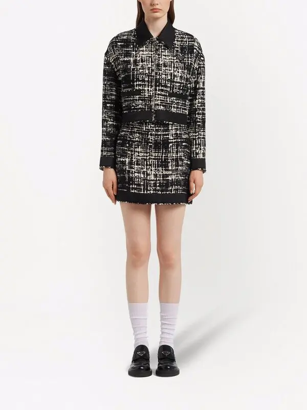 Prada Re-nylon Cropped Tweed Jacket