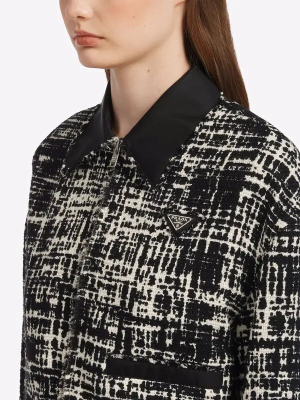 Prada Re-nylon Cropped Tweed Jacket