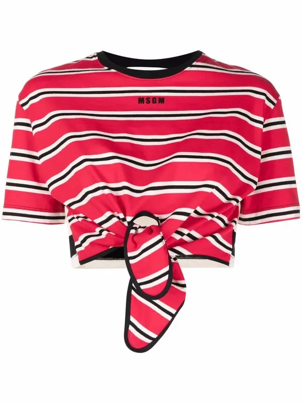MSGM Striped Tie-waist T-shirt