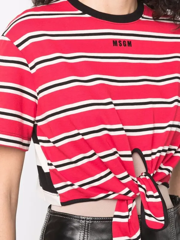 MSGM Striped Tie-waist T-shirt