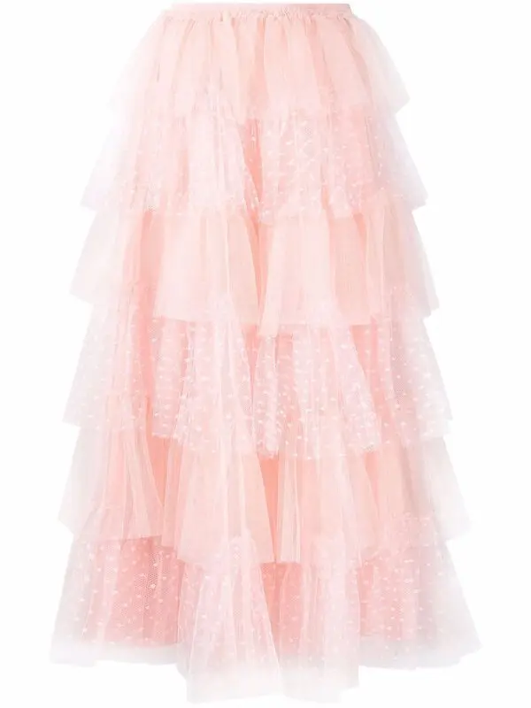 Red Valentino Tiered Tulle Midi Skirt - Pink