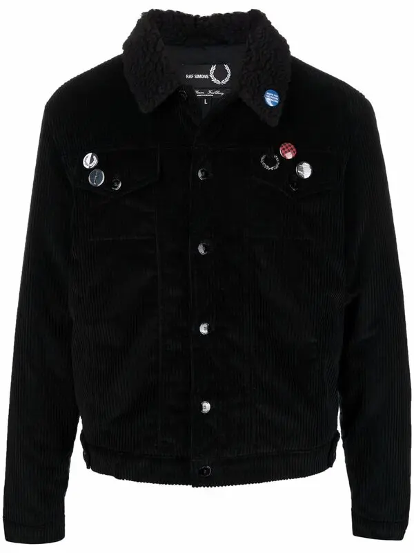 Raf Simons X Fred Perry Contrast-Collar Corduroy Jacket In Black