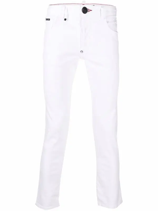 Philipp Plein Embroidered-logo Slim-fit Jeans - White