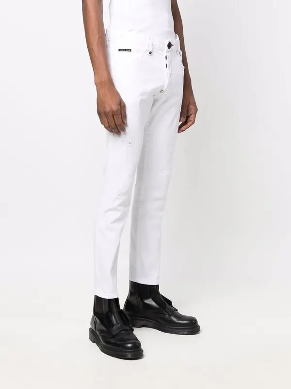 Philipp Plein Embroidered-logo Slim-fit Jeans - White