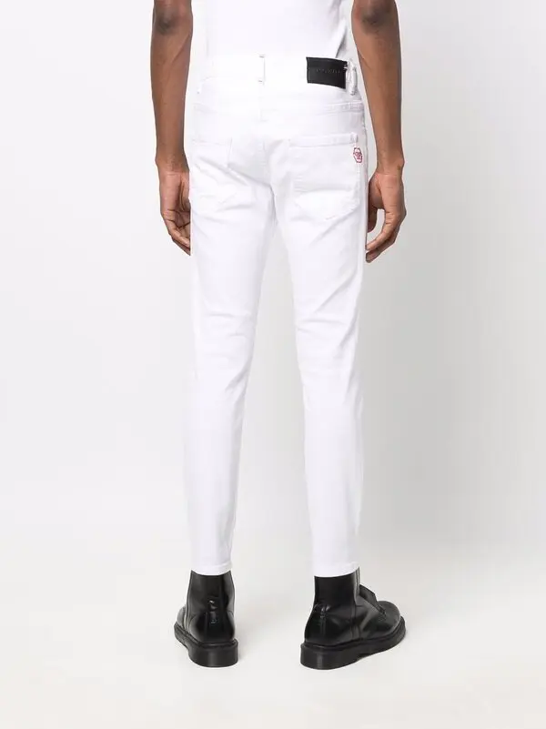 Philipp Plein Embroidered-logo Slim-fit Jeans - White