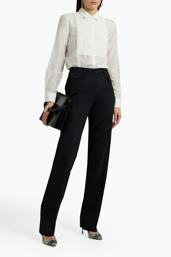Etro Pleated Stretchwool Crepe Straightleg Pants - Black