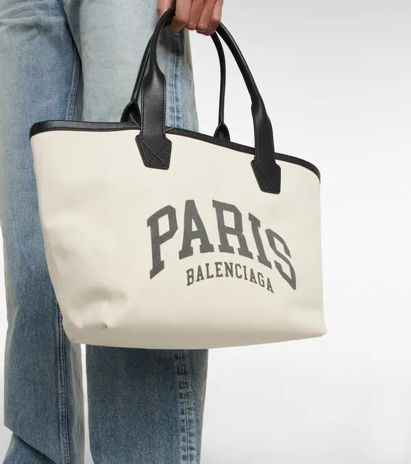 Balenciaga Cities Paris Jumbo Small Canvas Tote In White - 40% Off