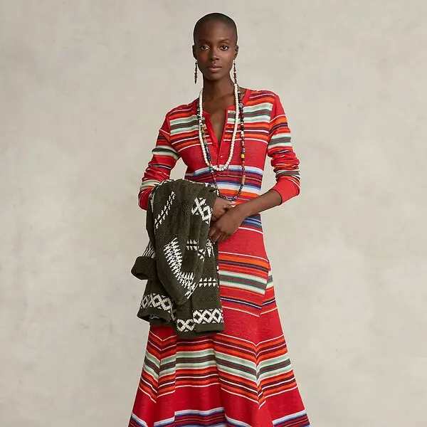 Ralph Lauren Striped Waffle-Knit Henley Dress In Multi Stripe - 30% Off |  Editorialist
