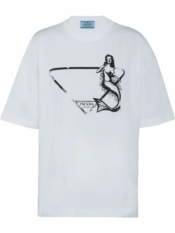 Prada Mermaid-print Jersey T-shirt - White