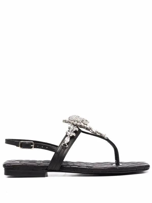 Philipp Plein Crystal-skull Leather Sandals - Black