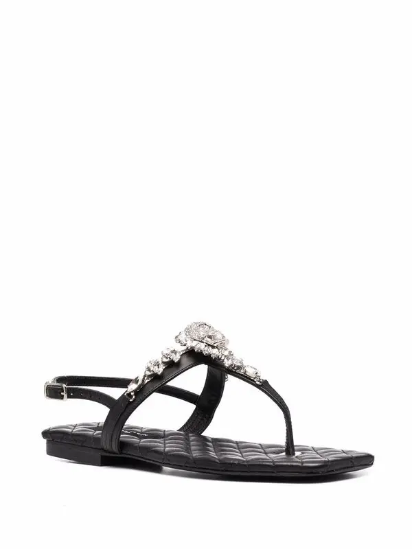 Philipp Plein Crystal-skull Leather Sandals - Black