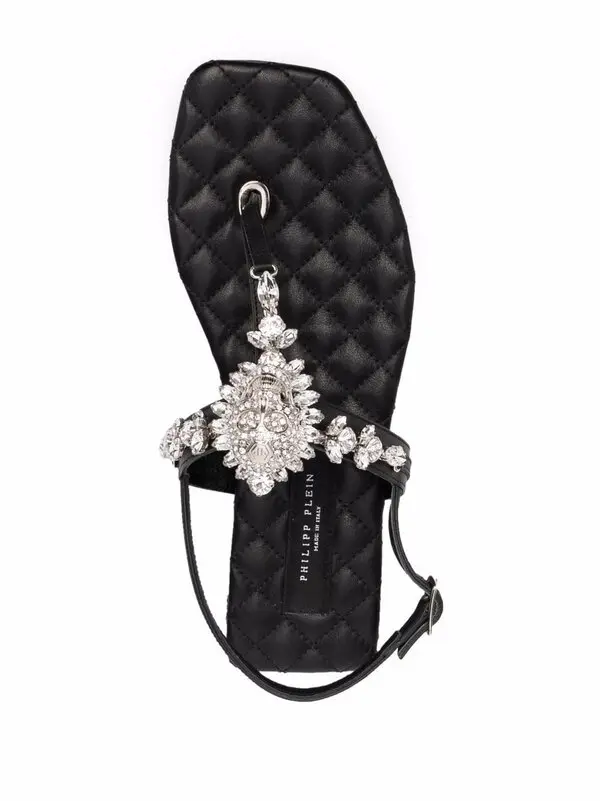 Philipp Plein Crystal-skull Leather Sandals - Black