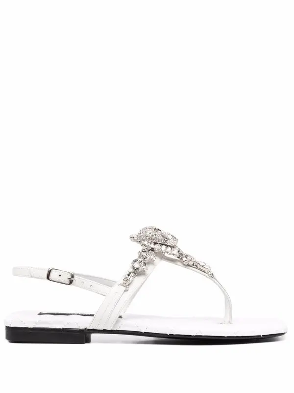 Philipp Plein Crystal-skull Flat Sandals - White