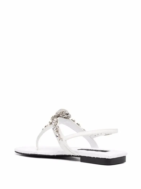 Philipp Plein Crystal-skull Flat Sandals - White