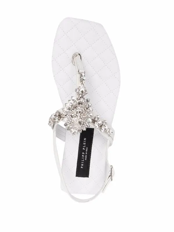 Philipp Plein Crystal-skull Flat Sandals - White