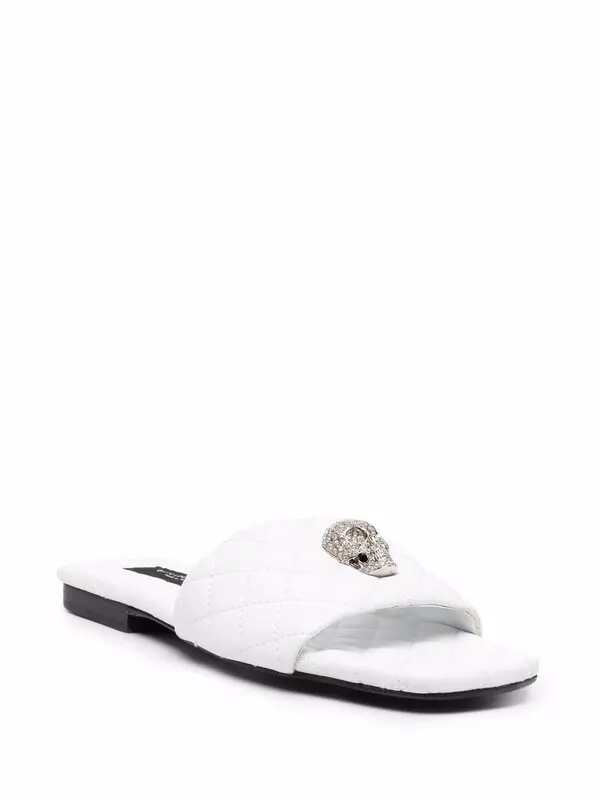 Philipp Plein Crystal-skull Flat Sandals - White