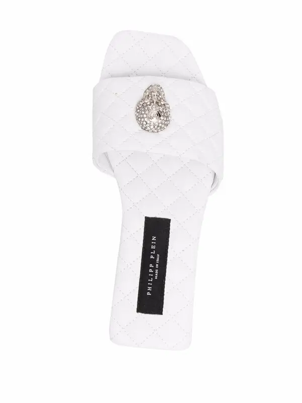 Philipp Plein Crystal-skull Flat Sandals - White