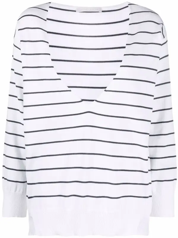Fabiana Filippi Plunge-neck Striped Jumper - White