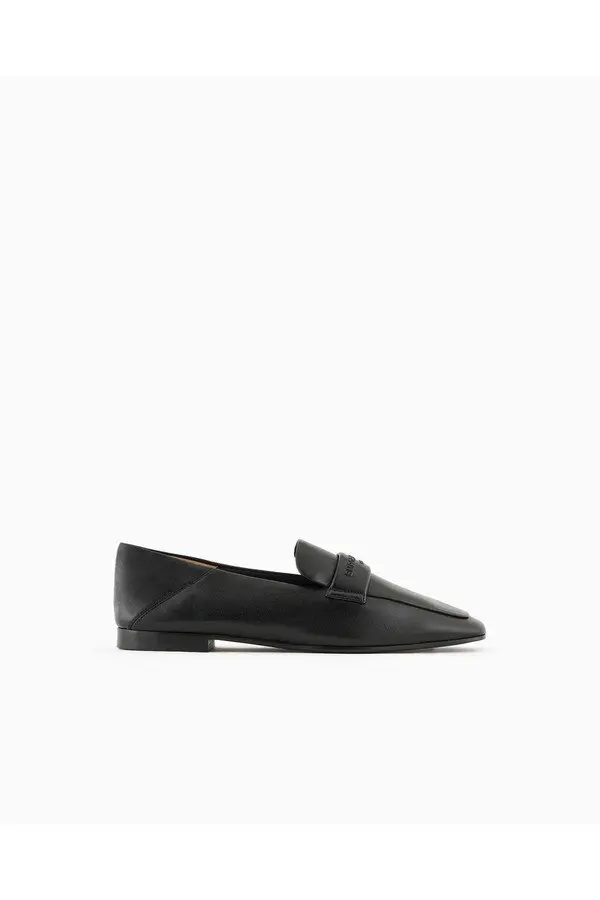 Emporio Armani Nappa Leather Loafers With Embossed Logo - Black
