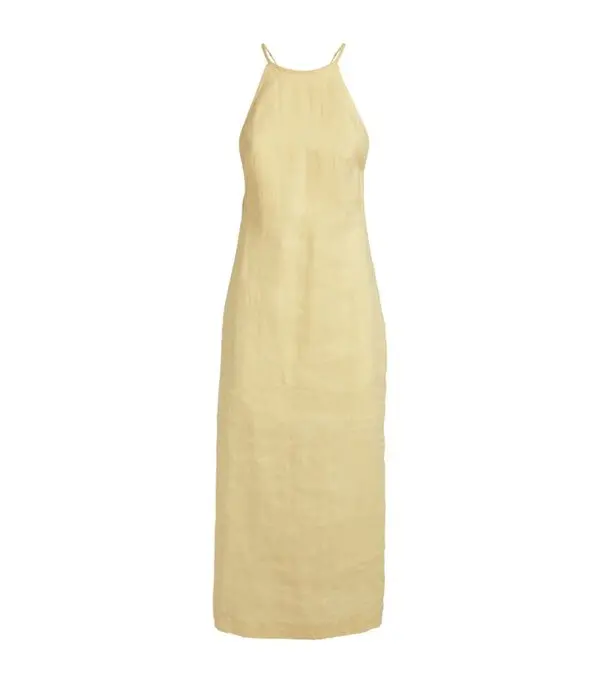 Three Graces London Linen Mallie Midi Dress - Yellow | Editorialist