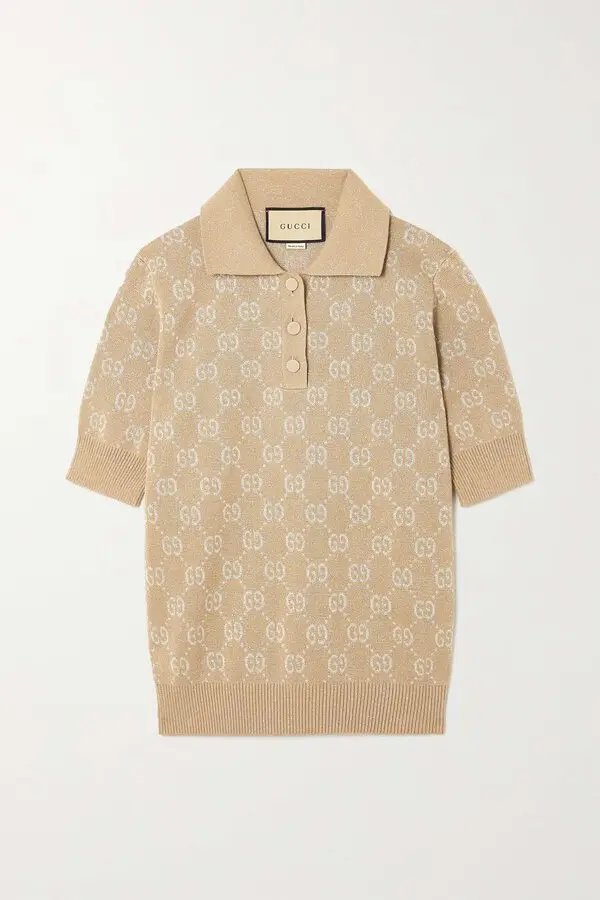 Gucci Metallic Jacquard-knit Cotton-blend Polo Shirt
