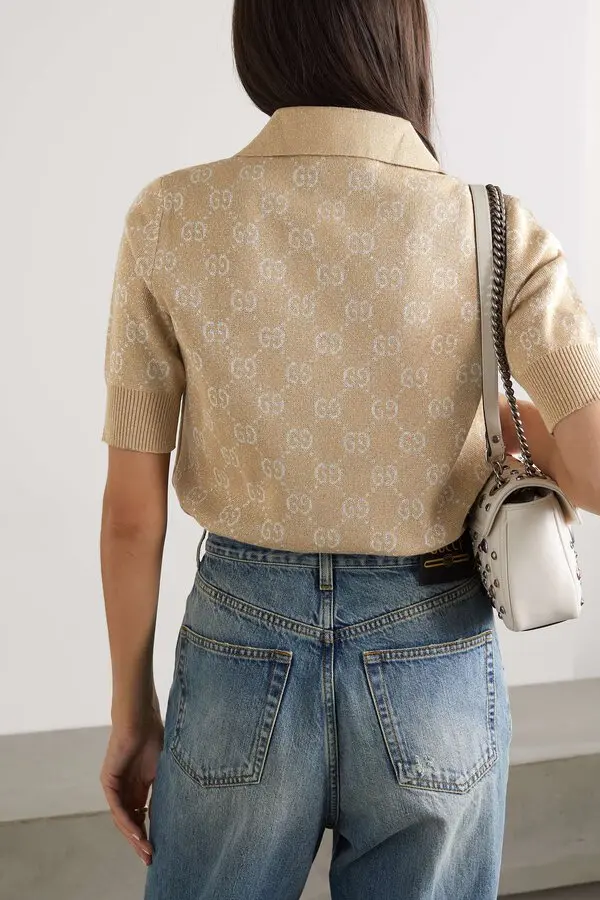 Gucci Metallic Jacquard-knit Cotton-blend Polo Shirt