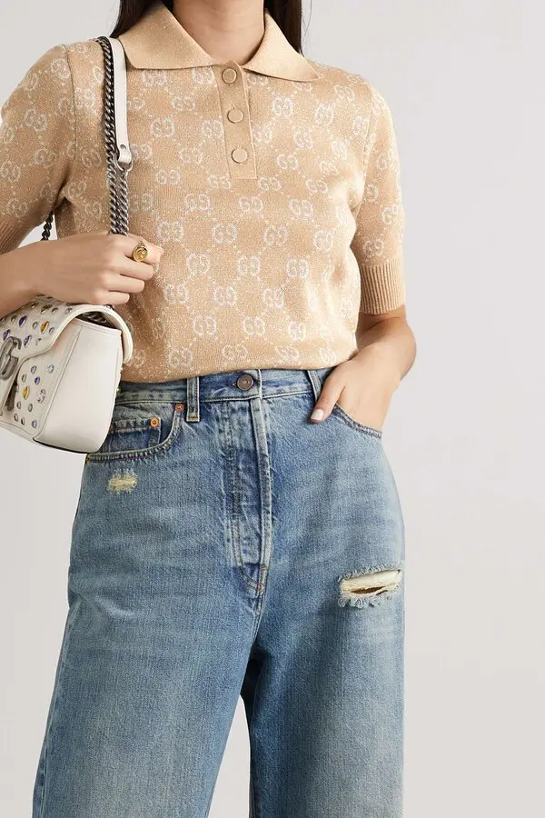 Gucci Metallic Jacquard-knit Cotton-blend Polo Shirt