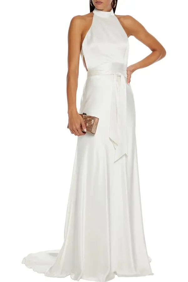 Catherine Deane Kin Cutout Duchessesatin Halterneck Bridal Gown In Ivory -  80% Off | Editorialist