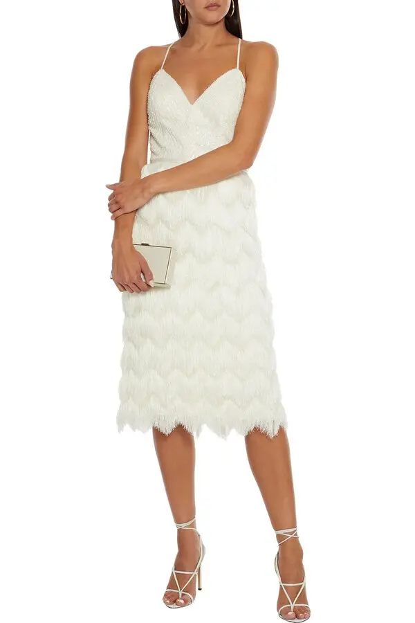 Catherine Deane Ryder Embellished Tulle And Fringed Stretch-Knit Midi Dress  In White - 85% Off | Editorialist