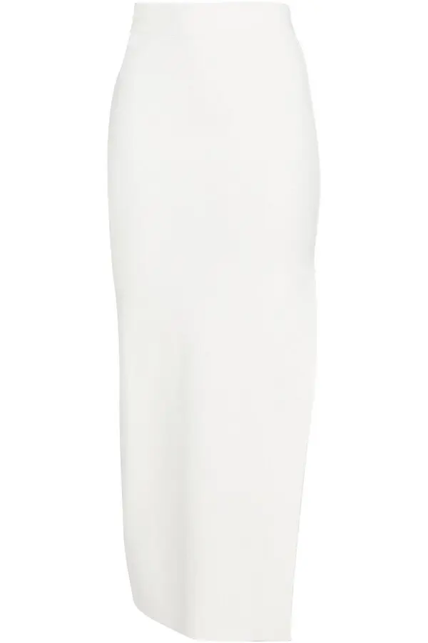 Herve Leger Splitfront Ribbedknit Midi Skirt - White