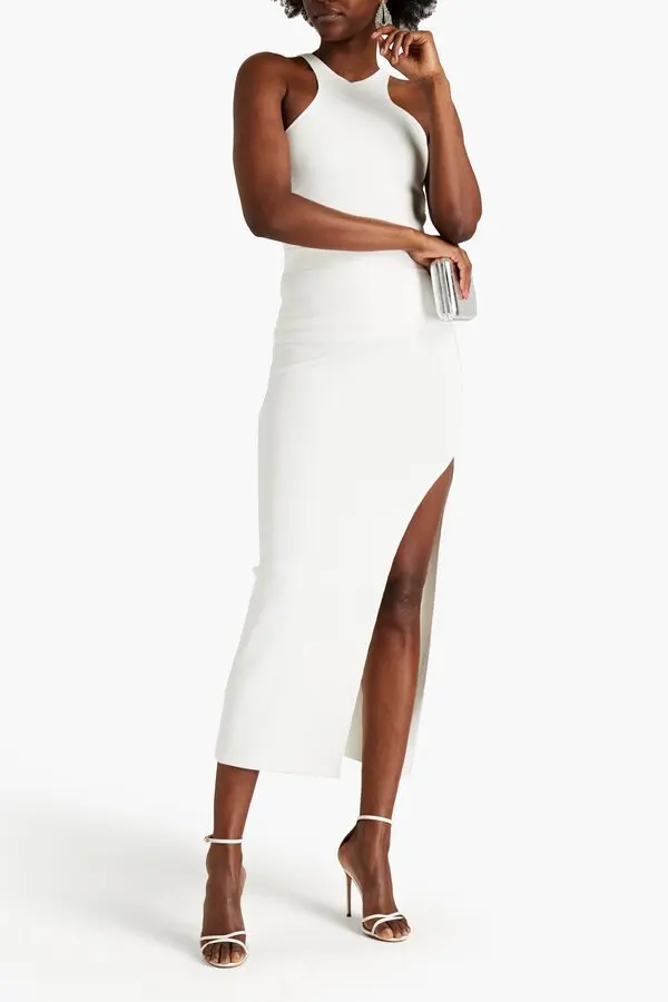 Herve Leger Splitfront Ribbedknit Midi Skirt