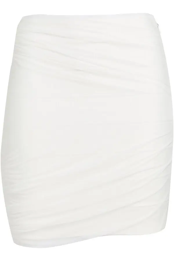 Herve Leger Stretch Tulle-paneled Ruched Bandage Mini Skirt - White