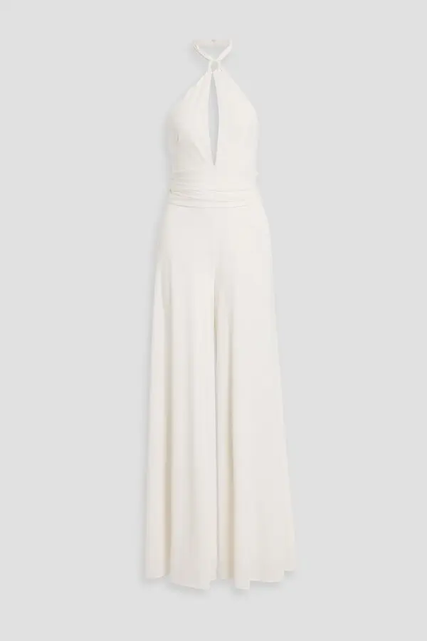 Halston Cutout Stretch-jersey Halterneck Jumpsuit - Ivory
