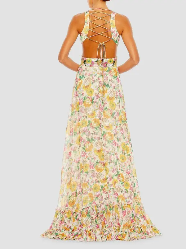 Mac Duggal Floral Tiered Gown - Nude Multi
