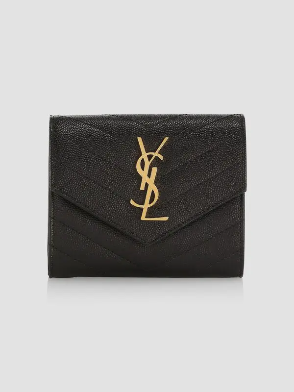 Saint Laurent Logo Matelassé Leather Tri-fold Wallet