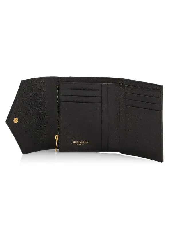 Saint Laurent Logo Matelassé Leather Tri-fold Wallet