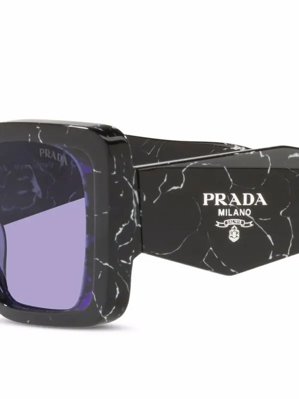 Prada Marble-effect Rectangle Frame Sunglasses - Green