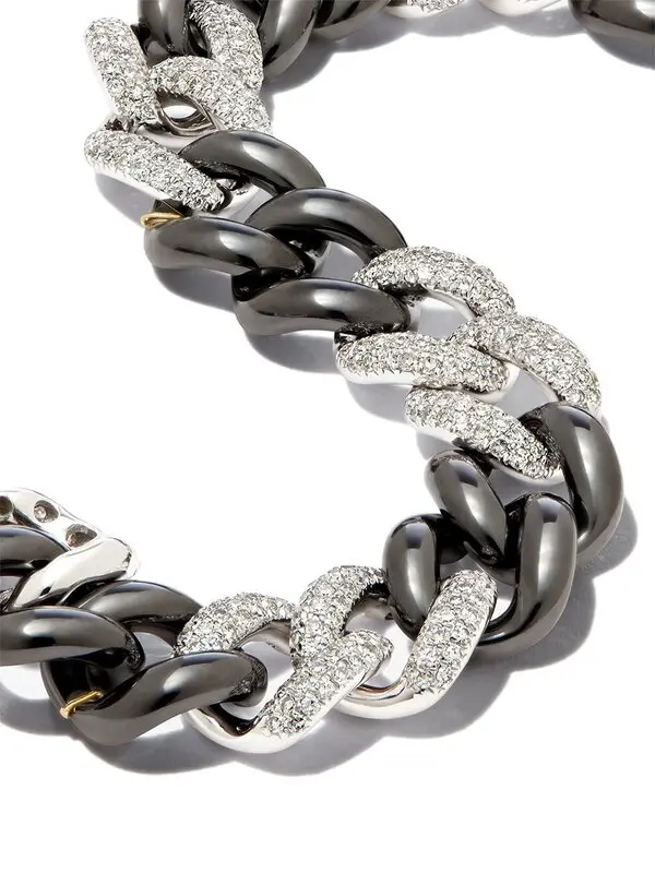 Shay 18kt White Gold Diamond And Ceramic Link Bracelet - White Gold Black Ceramic