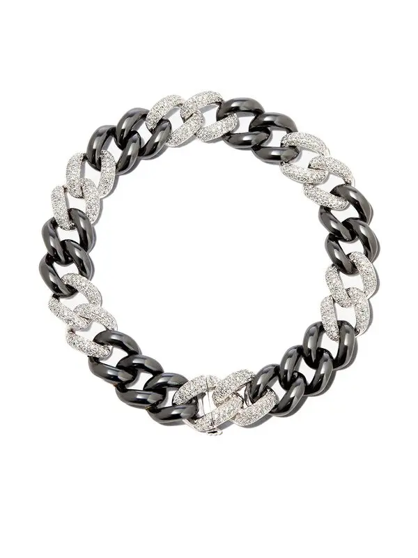 Shay 18kt White Gold Diamond And Ceramic Link Bracelet - White Gold Black Ceramic
