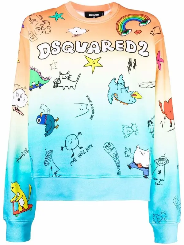 Dsquared2 Doodle-detail Logo Print Sweatshirt - Blue