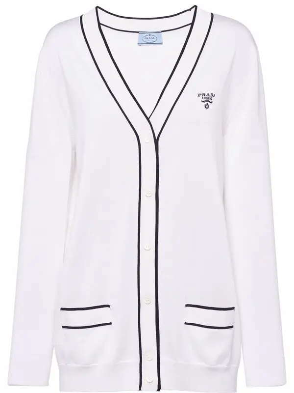 Prada V-neck Silk Cardigan - White