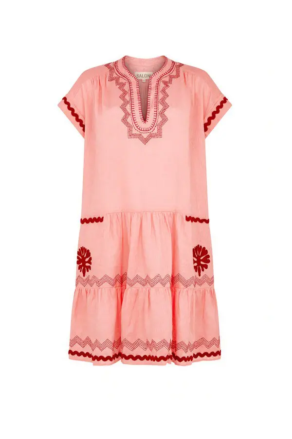 Saloni Ashley B Dress In Geranium Embroidered