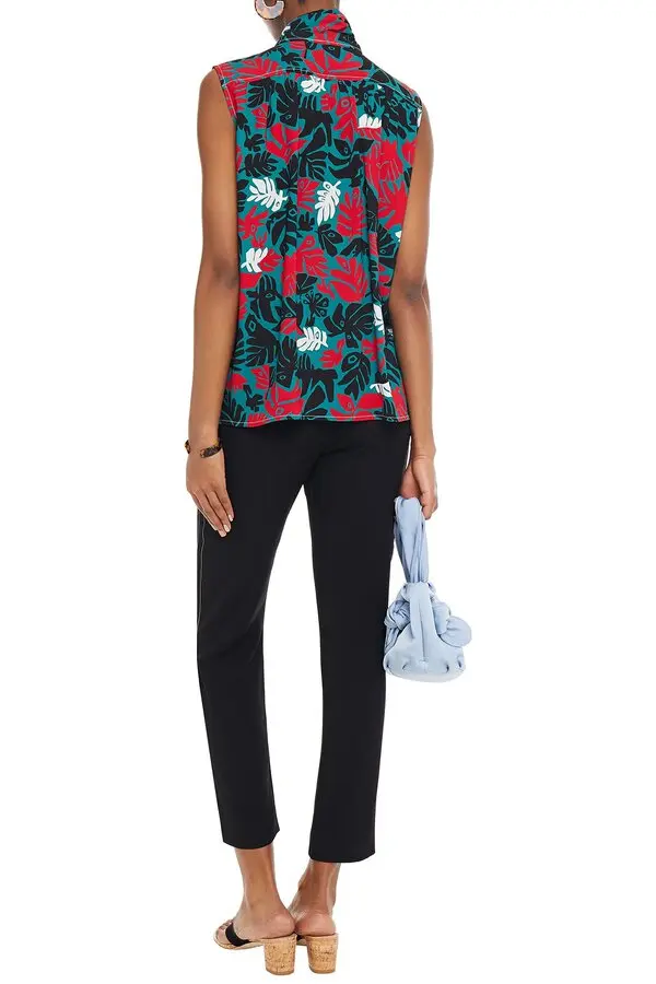 Marni Pussybow Printed Crepe Top - Petrol